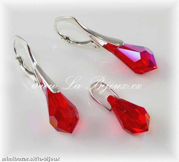 Predám - Sada Ag925 Swarovski Teardrop 15mm Lt.Siam, ČESKÁ REPUBLIKA ...